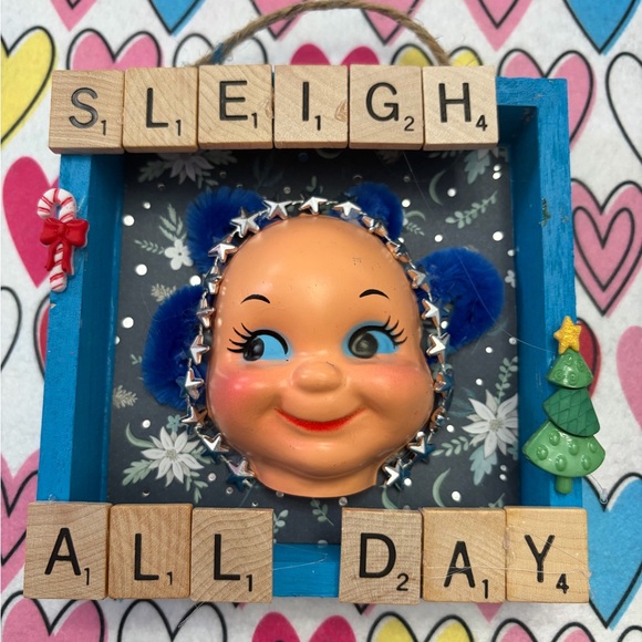 Art | Vintage Doll Face Scrabble Tile Holiday Wall Art Shadow Box ...